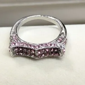 Jewelry | New Chevron Double Row Pave Pink Rhinestone Ring Size 6 ...
